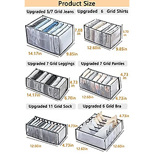 MUIRK Upgraded Wardrobe Clothes Organizer for Jeans/T-Shirts/Socks/Bra,Clothes Organizer for Folded Clothes,Designed with transparent nylon mesh(6PCS:2Jeans+2Shirts+2Leggings)