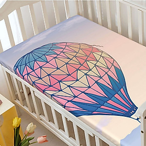 Hot Air Balloon Themed Fitted Mini Crib Sheets,Portable Mini Crib Sheets Soft and Breathable Bed Sheets-Baby Crib Sheets for Girl or Boy,24“ x38“,Multicolor