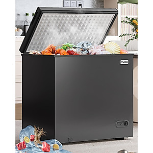 TABU 10 Cu Ft Large Chest Freezer with 7 Level Adjustable Thermostat,Compact Freestanding Top-opening Deep Freezer with Removable Storage Basket, Black