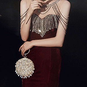 Tanpell Womens Evening Bag Round Beaded Clutch Handbag Sequins Bridal Wedding Purse for Cocktail Party (Gold)