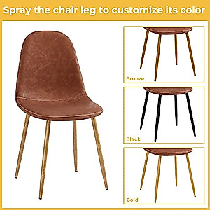 GreenForest Dining Chairs Set of 4, Mid Century Dining Kitchen Room Chairs, Modern Upholstered Dining Chairs with Soft Faux Leather Cushion Seat and Metal Legs, Side Chairs for Living Room, Dark Brown