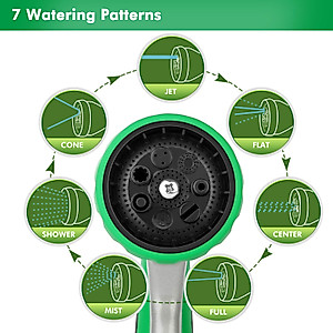 RESTMO Metal Watering Wand, Heavy Duty Garden Hose Wand with 180° Swivel Ratcheting Head, 16-Inch Hose Nozzle Sprayer with 7 Spray Patterns and Flow Control, Ideal to Water Hanging Baskets and Shrubs