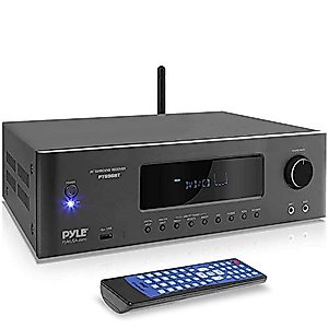 Pyle 1000W Bluetooth Home Theater Receiver - 5.2-Ch Surround Sound Stereo Amplifier System with 4K Ultra HD, 3D Video & Blu-Ray Video Pass-Through Supports, MP3/USB/AM/FM Radio - Pyle PT696BT,Black