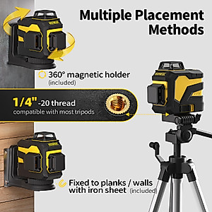 IKOVWUK Laser Level, 3x360° Cross Line Laser for Construction and Picture Hanging, 12 Green Lasers with Self-leveling, 3D Vertical & Horizontal Line, Level Tool with 5200 mAh Rechargeable Battery