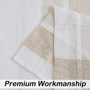 Central Park Beige and White Kitchen Window Curtain Tiers Vertical Stripe Sheer Boucle Linen Window Curtain, Living Room Decorative Rod Pocket Rustic Living 2 Panels (28" W x 45" L)