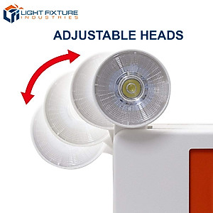 LFI Lights | Compact Combo Red Exit Sign with Emergency Lights | White Housing | All LED | Two Adjustable Round Heads | Hardwired with Battery Backup | UL Listed | (2 Pack) | COMBOC-R