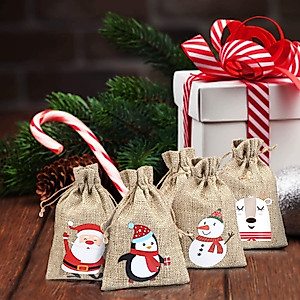 LOKIPA Christmas Jute Burlap Bags, Xmas Jute Linen Burlap Drawstring Gift Treat Candy Bag for Xmas Favors (24)…