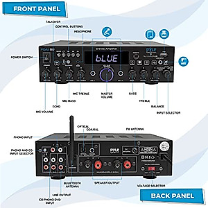 Pyle Wireless Bluetooth Home Stereo Amplifier-Multi-Channel 200W Power Amplifier Home Audio Receiver System w/Optical/Phono/Coaxial,FM Radio,USB/SD,AUX,RCA,Mic in-Antenna,Remote-Pyle PDA4BU