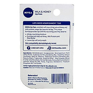 NIVEA A Kiss of Milk & Honey Natural Defense & Soothing Lip Care 0.17 oz (Pack of 4)