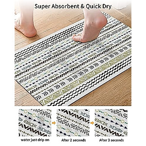 Boho Bath Mat for Tub,Non Slip Bathroom Floor Runner Rug Quick Dry & Absorbent Diatomaceous Earth Kitchen Room Shower Sink Washable Doormat,Black Bohemia Modern Abstract Geometric Stripes 16"x24"