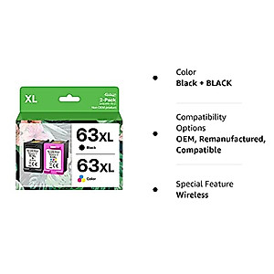 MELIGE 63XL Ink Cartridges Combo Pack Replacement for 63 XL Ink Remanufactured for Officejet 3830 4650 4652 4655 5200 5255Printer( 1 Black, 1 Tri-Color)
