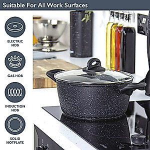 Blackmoor 66130 9.5” 4.5 Quart Casserole Pot and Lid / Stylish Black Marble Finish / Non-Stick & Anti-Scratch / Cool Touch Handle / Suitable for Induction, Electric and Gas Hobs