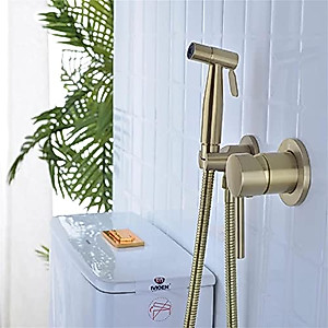 MINJING Hand Held Toilet Bidet Sprayer, Hot and Cold Brushed Gold Stainless Steel Bidet Jet Douche Kit, Toilet Washer Cleaning Shattaf Shower Faucet,Black