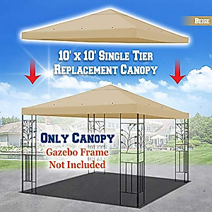 BenefitUSA 10x10 FT Gazebo Replacement Canopy Top Single Tier Canopy Top Cover (Beige)