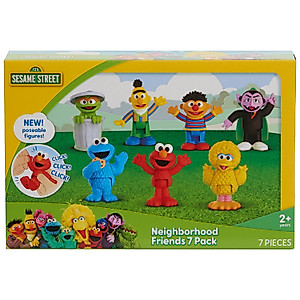 Sesame Street Neighborhood Friends, 7-piece Poseable Figurines, Kids Toys for Ages 2 Up by Just Play