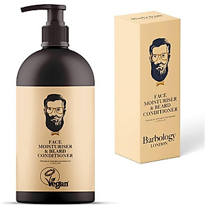 Barbology LONDON 2-in-1 Beard and Face Moisturizer with Jojoba Oil, Argan Oil, and Avocado Oil, Conditions Dry, Itchy and Coarse Facial Hair, 10oz Pump Bottle