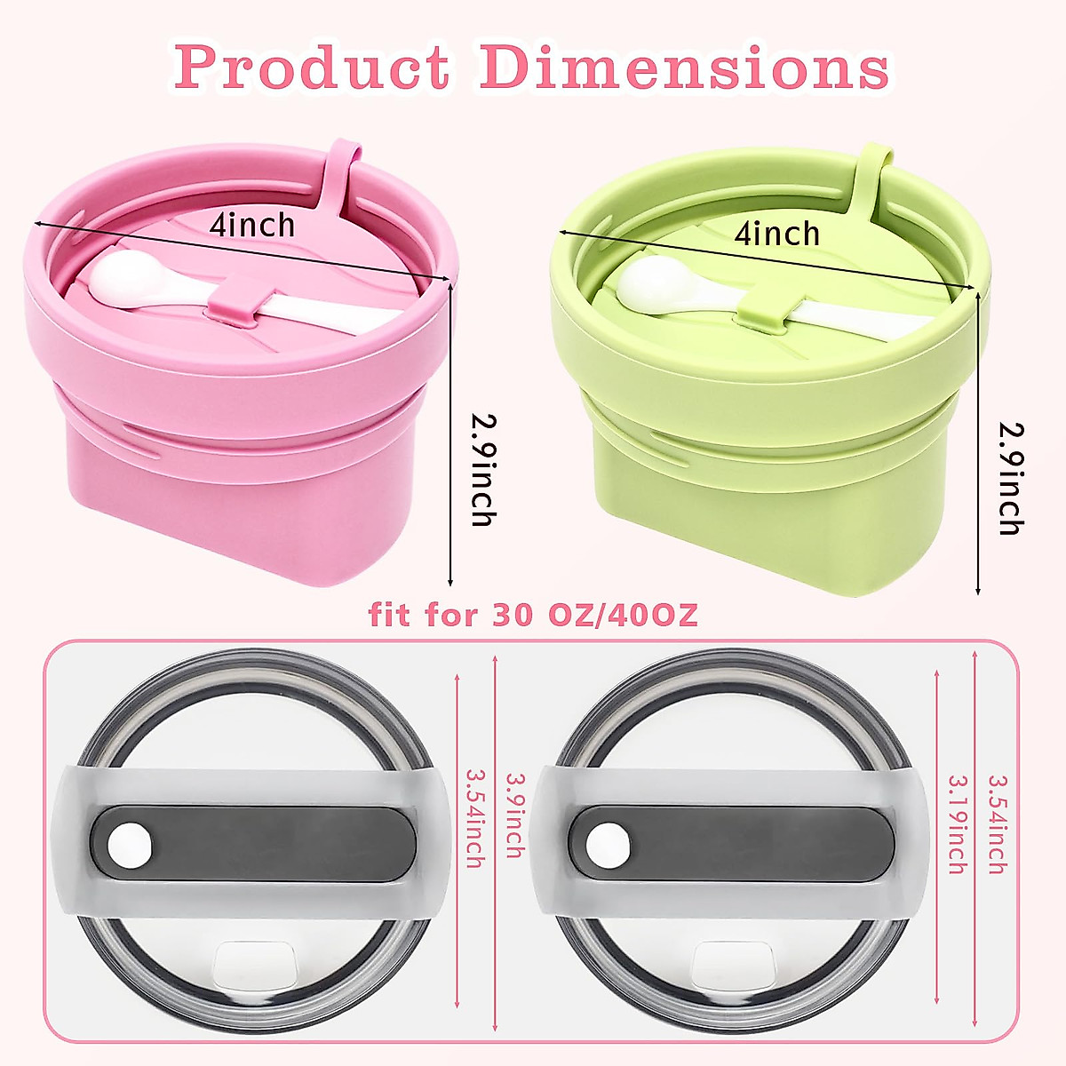 Silicone Ice Cream Cup with Lids for Stanley Cup Accessories 40 oz, Ice Cream Containers for Homemade Ice Cream with Spoons, Reusable Freezer Storage Tubs for Ice Cream, Sorbet (2 PCS, Pink & Green)