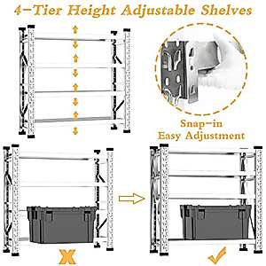 KINGBO Garage Shelving, 4 Shelf Adjustable Stainless Steel Industrial Storage Rack, 59" W x 20" D x 59" H Heavy Duty Industrial Shelving for Garage, Shop, Warehouse, Basement, Total Capacity 8,000 lbs