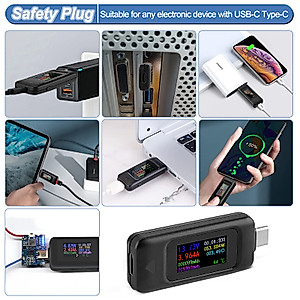USB Tester Type-C Voltmeter Voltage Current Tester Power Meter Multimeter Ammeter Type C USB Charger Tester Color Display Capacity Voltage Current Detector 0-5A 4-30V