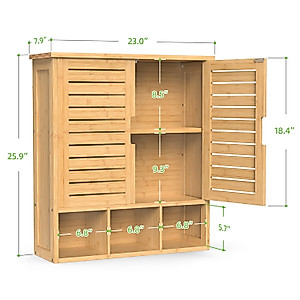 BAMBOOHOMIE Bathroom Wall Cabinet, Bamboo Medicine Cabinet Wall Mounted with 2 Doors & Adjustable Shelf, Over The Toilet Storage Cabinet for Bathroom Laundry Room Kitchen (Natural)