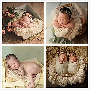 Baby Photography Props Basket Braid Wool Wrap Newborn Photo Shoot Baskets Filler Posing Stuffer Background Blanket (Beige)