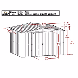 Arrow Classic Steel Storage Shed, 10x8, Flute Grey