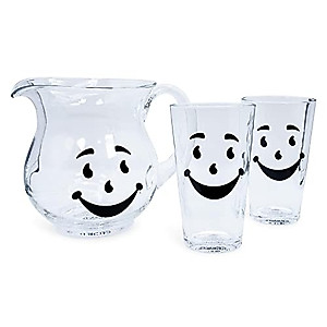 Kool-Aid Man 64-Ounce Glass Pitcher and Two 16-Ounce Pint Glasses | Beverage Dispenser Carafe and Glassware For Water, Juice, Iced Tea, Cocktails | Home & Kitchen Essentials, Nostalgic Gifts