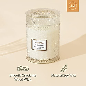 LA JOLIE MUSE Vanilla Coconut Candle, Tropical Candle Scented, Candle for Home Scented, Wood Wicked Soy Candles, 19.4oz 90 Hours