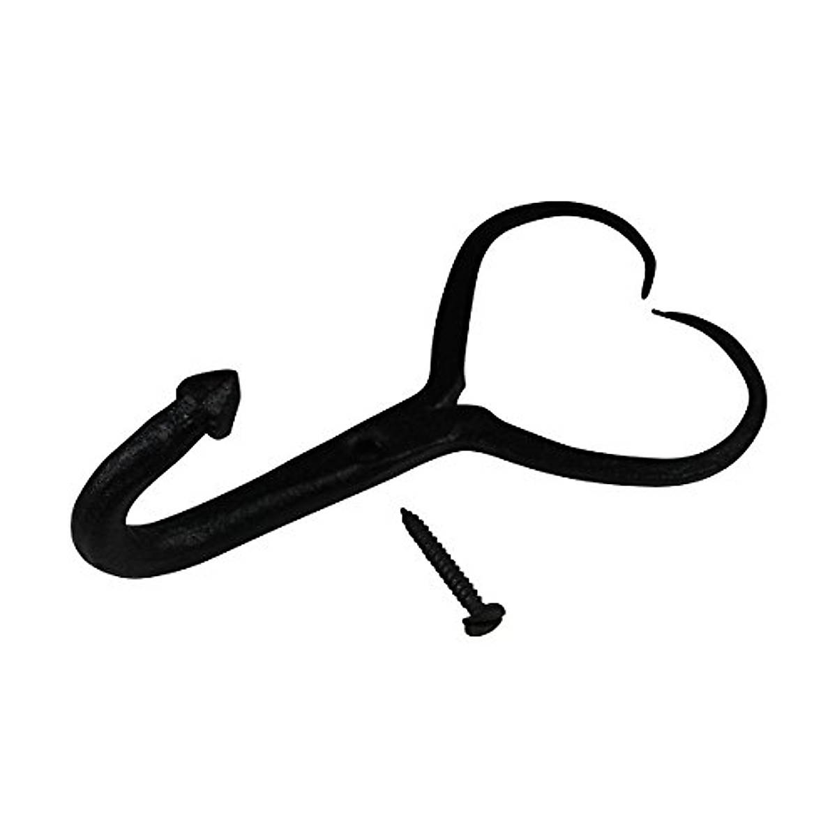 Renovators Supply Black Heart Style Coat and Robe Hooks 4 Inches Long Wrought Iron Powder Coat Finish Key and Towel Wall Mount Metal Hanger Hook Decor Including Complete Mounting Hardware Pack of 2