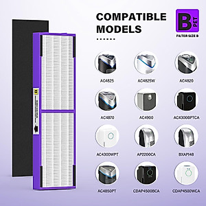 FLT4850PT Filter B Pet Pure HEPA Replacement Compatible with Germ-Guardian Air Purifier AC4825, AC4850, AC4870, CDAP4500, AC4900, AC4300, AP2200, 4 H13 HEPA Filters & 8 Activated Carbon Pre-Filters