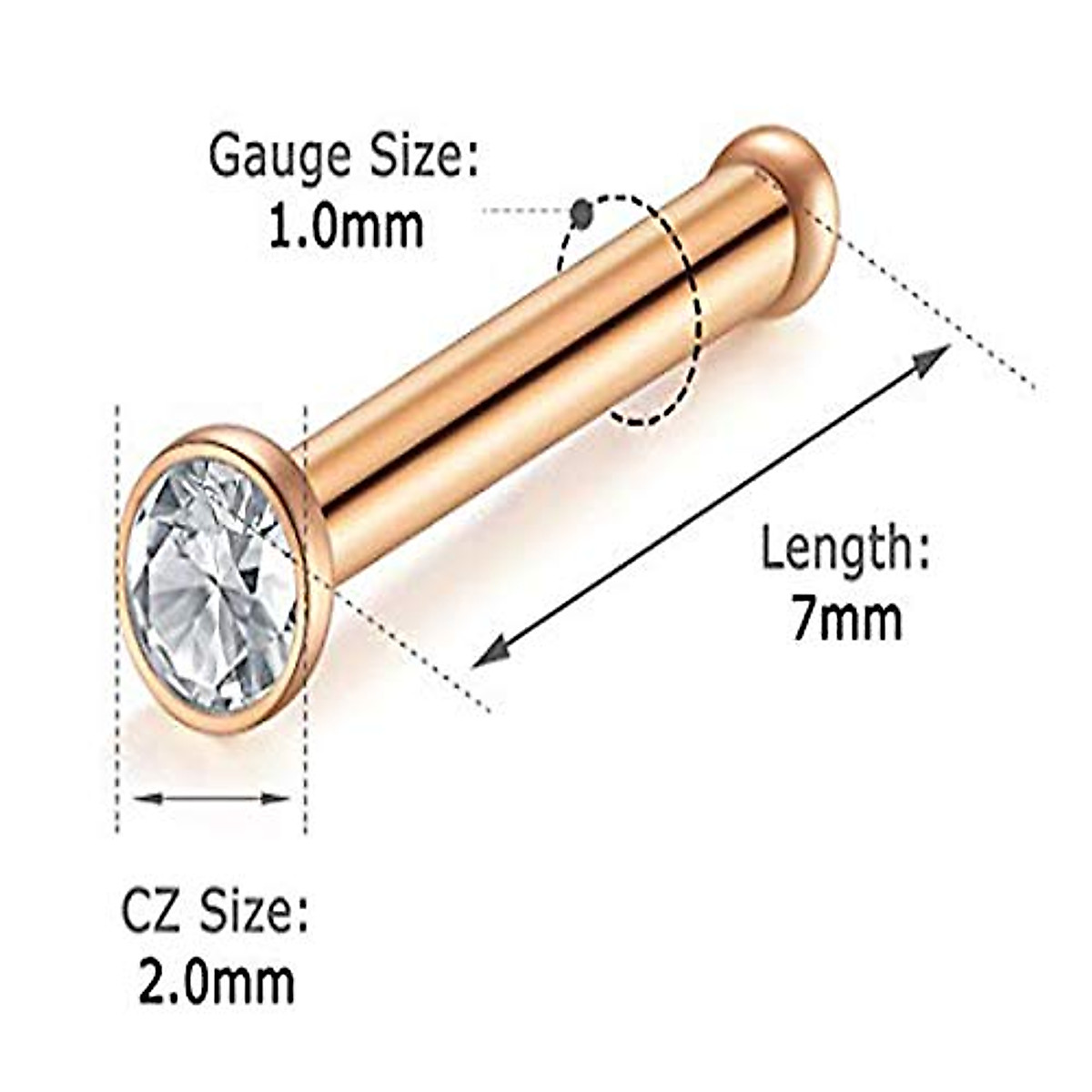 Tvoip 12Pcs 18G 316L Stainless Steel Crystal Nose Ring Women Girl Surgical Steel Nose Piercing Crystal Nose Stud Lot Body Jewelry