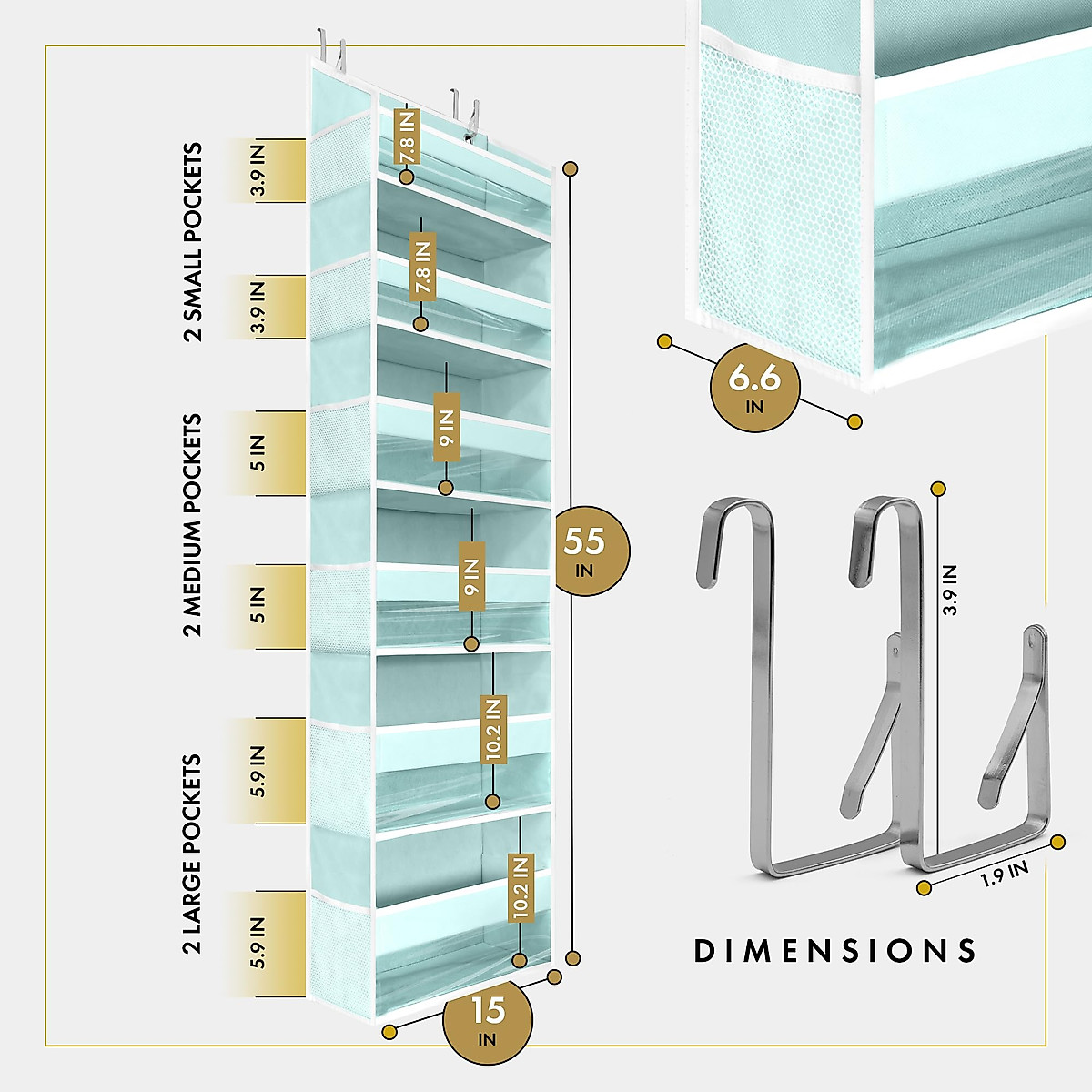 HOMELUX THEORY 1 PC Heavy Duty Over the Door Organizer 55x14x6.7, 6 Large Front & 12 Side Pockets, Hanging Storage Closet Door Organizer for Bedroom, Bathroom and Baby Nursery Storage (Baby Blue)