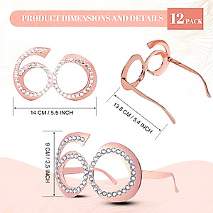 cssopenss 12 Pieces 60th Birthday Glasses, 60th birthday party glasses, Funny Plastic Eyewear 60th Birthday decorations for Women's Birthday Party Celebration Decor Favors(Rose Gold)