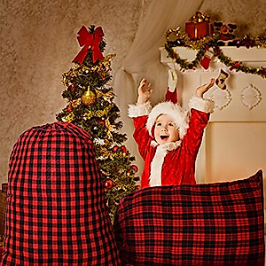 2 Pieces Christmas Sack Buffalo Plaid Drawstring Storage Bags Exlarge 39.37 x 25.9 Inch Xmas Storing Sacks Bags for Party Favors Supplies (Black and Red Plaid)