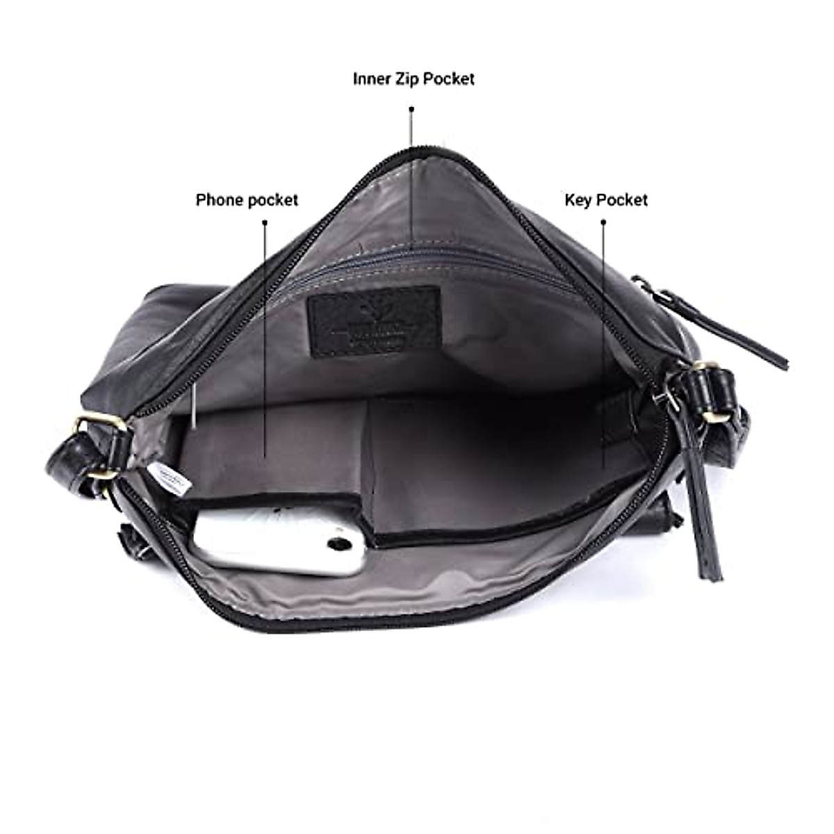 LEDERBUCK Shirley Large Soft Real Leather Crossbody handbag-Triple Zip Premium Sling Crossover Shoulder Bag for Women (Black)