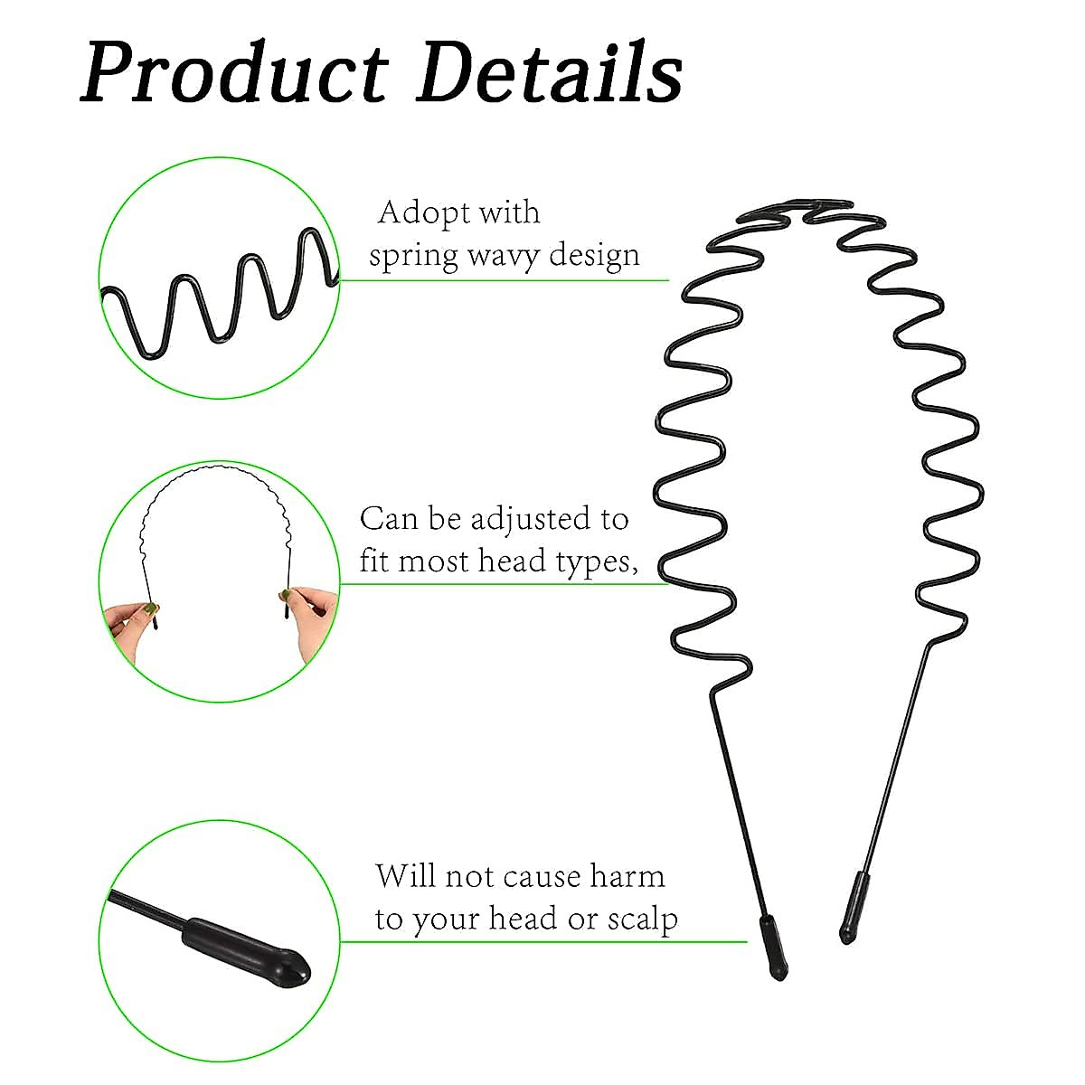 LERNOU Metal Men Headbands Women Hair Bands, Unisex Black Wavy,Spring And Summer Outdoor Sports Headbands, Fashion Simple Elastic Hair Accessories (6pcs)