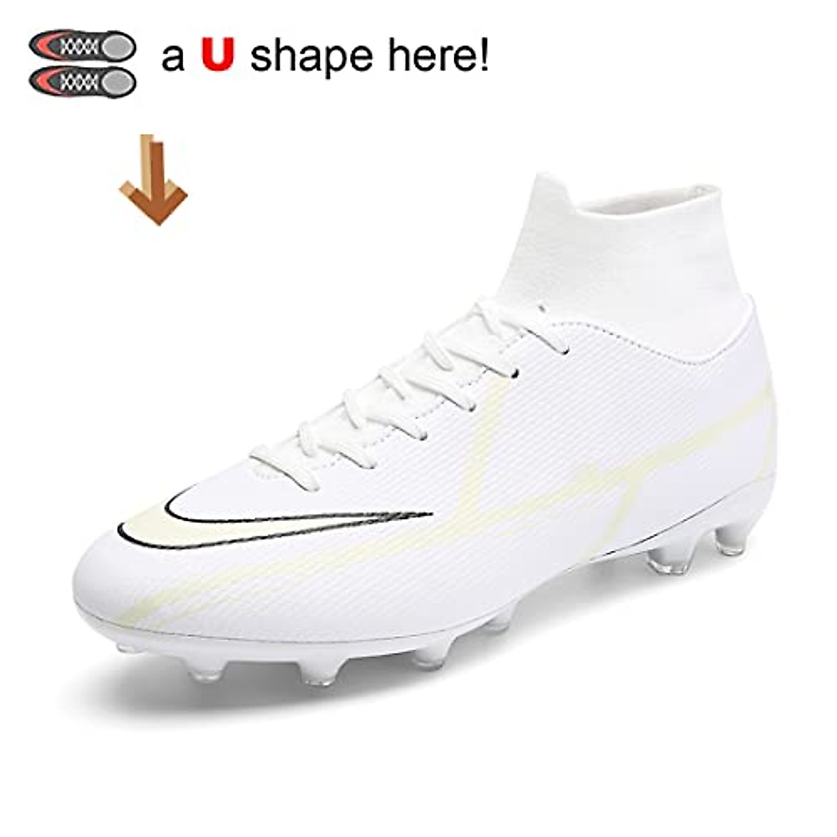 Men's Soccer Boots Football Cleats AG Hightop Football Shoes Athletic Indoor Outdoor Comfortable Soccer Shoes White