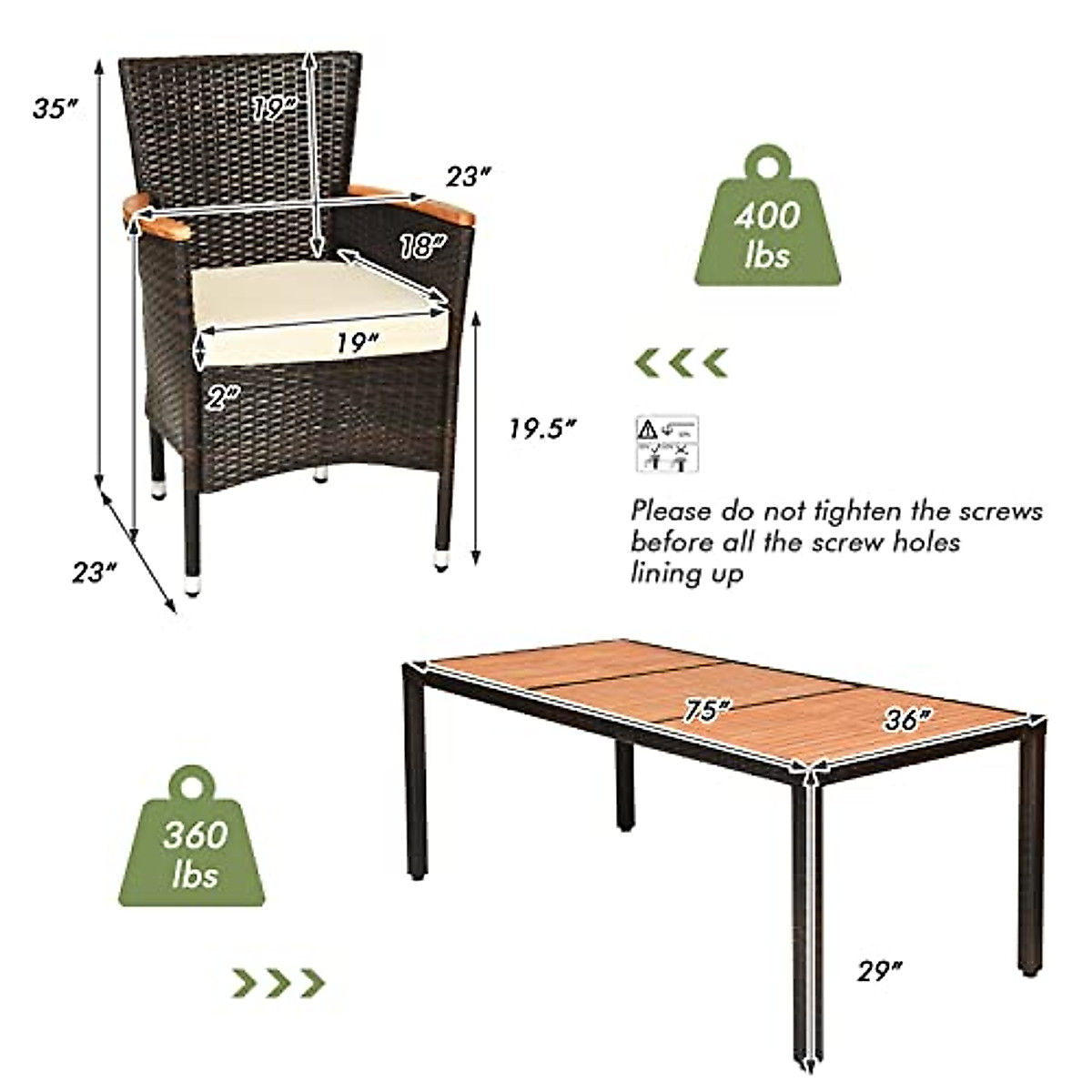 GLACER 9 Pieces Outdoor Patio Dining Set, 75" Large Acacia Wood Wicker Dining Table & Stackable Cushioned Chair Set, Rattan Dining Furniture Set for Backyard, Garden, Poolside, Patio Dining Set for 8