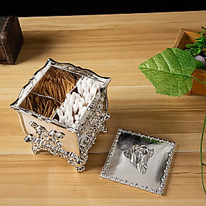HUIFACAI Cotton Swab Storage Box with Lid Q-Tip Swab Holder Cotton Jar Cotton Swab Dispenser Box Cosmetics Organizers, as the pic show, Silver