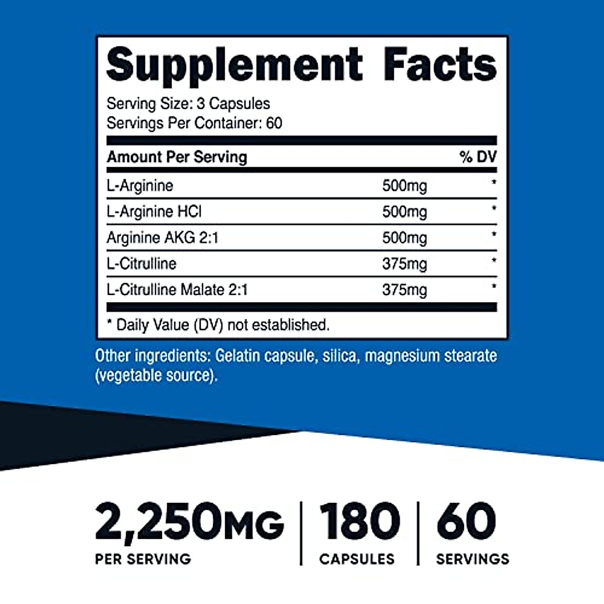 Nutricost Nitric Oxide Booster 750mg, 180 Capsules - 2250mg Per Serving - Gluten Free and Non-GMO