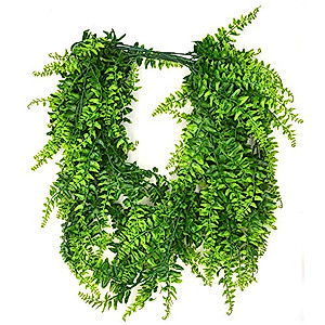 PINVNBY Reptile Plants Hanging Fake Vines Boston Climbing Terrarium Plant with Suction Cup for Bearded Dragons Lizards Geckos Snake Pets Hermit Crab and Tank Habitat Decorations (2 Pack)