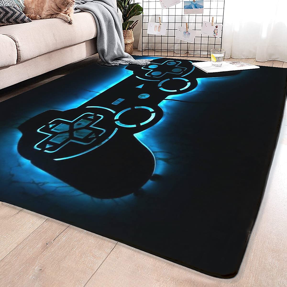 LUCKY&DONG Anime Gamer Rugs for Bedroom Boys Teens Printed Game Gamepad Carpets Living Room Mat Home Decor Non-Slip Crystal Floor Polyester Gamer Decor Doormats 17.5x31.5in