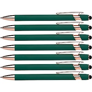 Rose Gold Rubberized Soft Touch | Rose Gold Colors | Ballpoint Pen with Stylus Tip a stylish, premium metal pen, black ink, medium point (Green, 7 Pack)