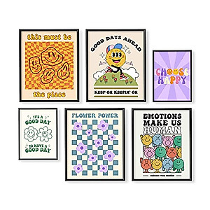 Cool Vintage Happy Smiley Face Picture - It‘s a Good Day Aesthetic - Retro Smile Cute Poster - Postive Quotes Wall Art Print - Hippie Indie Room Decor - 60s 70s Groovy Choose Happy Flower Power Love