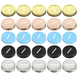 ARTIBETTER 25pcs Coin Slot Lids for Regular Mouth Mason Jars Piggy Banks 70mm
