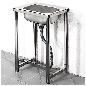 Stainless Steel Outdoor Sink, Single Bowl Utility Sink, Camping Sink, Laundry Sink, Free Standing Commercial Restaurant Sink Set, Easy to Clean (Size : 38x33x45cm/15x13x17.7in)