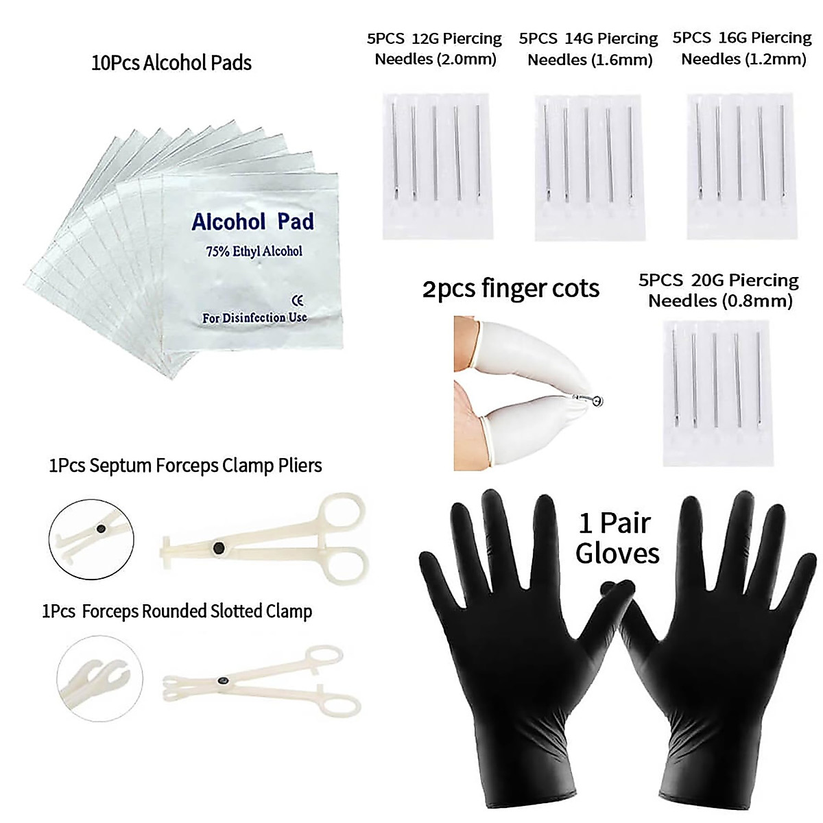 Tustrion 80PCS Nose Piercing Kit for All Body Piercings Stainless Steel Piercing Jewelry with 12G 14G 16G 20G Piercing Needles for Ear Cartilage Tragus Nose Septum Lip Eyebrow