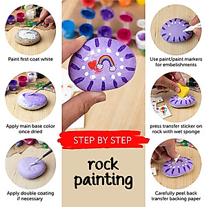 Rock Painting Kit for Kids | Arts & Craft Kits for Girls & Boys with 10 Assorted River Rocks, Acrylic Paints, Paintbrushes, Art Smock, Paint Markers, Stickers & Loads More