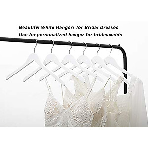Premium Solid Wood Bridal Wedding Dress Hangers, Beautiful Wooden Shirt Suit Coat Jacket Clothes Hangers-360° Strong Swivel Hook-Extra Smooth Finish-Smoothly Cut Notches-10 Pack- White Color LM01B