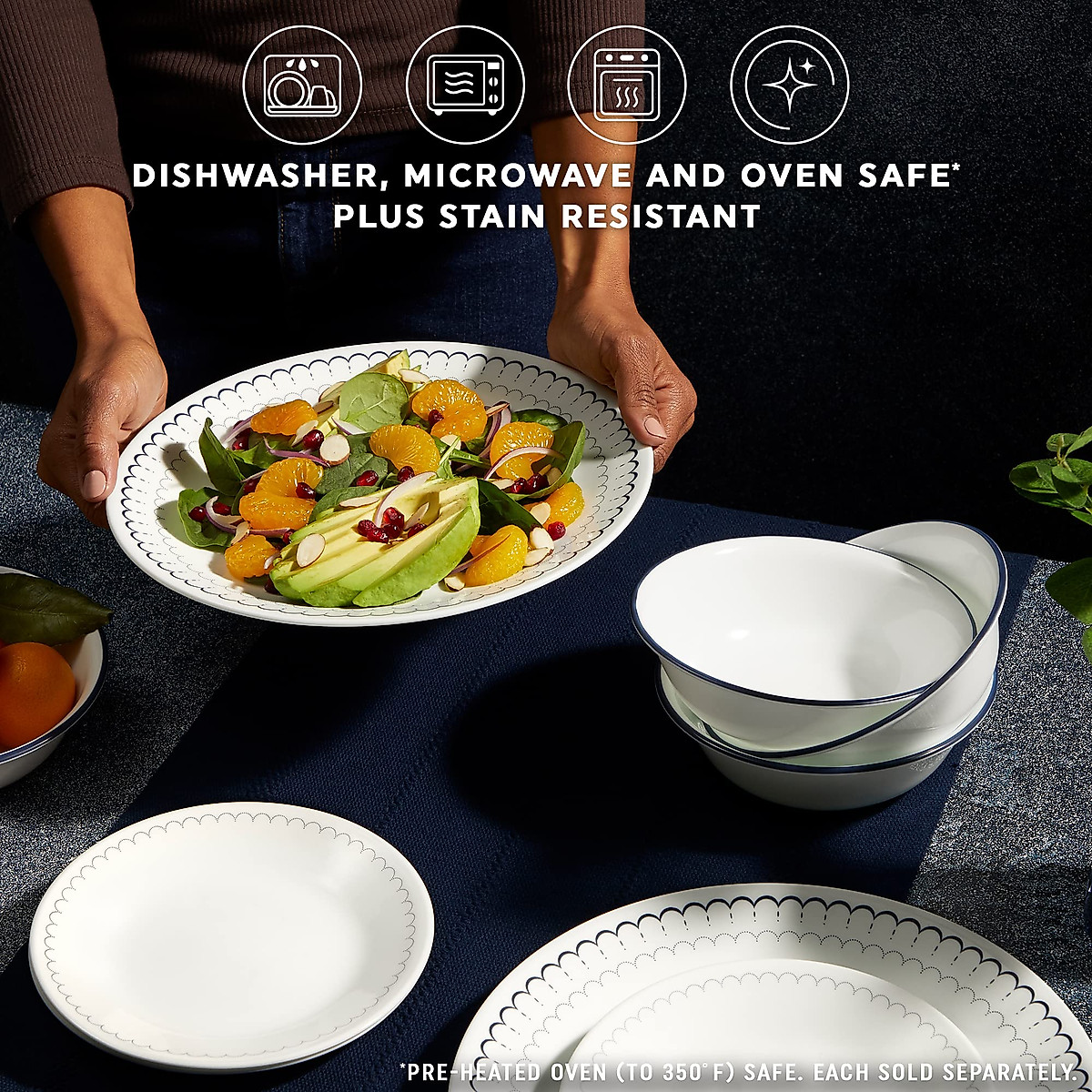 Corelle 6-Piece 10.25" Dinner Round Plates, Vitrelle Triple Layer Glass, Lightweight Round Plates, Large Round Plates, Chip and Scratch Resistant, Microwave and Dishwasher Safe, Caspian